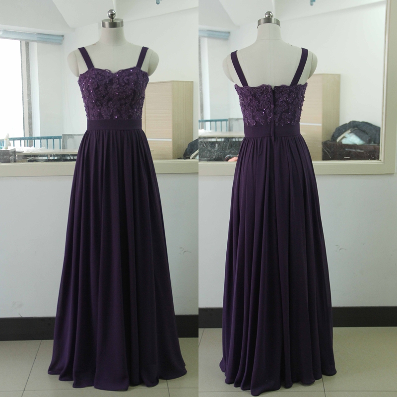 Spaghetti Straps Prom Dress,Long Prom Dress,Chiffon Prom Dress,Beading ...
